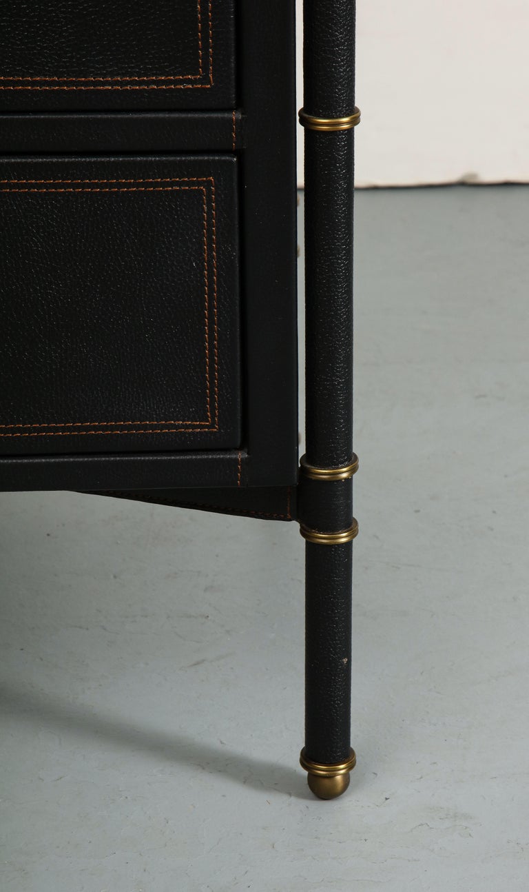 English Leather-Clad 3-Drawer Chest of Drawers with Red Handles at ...