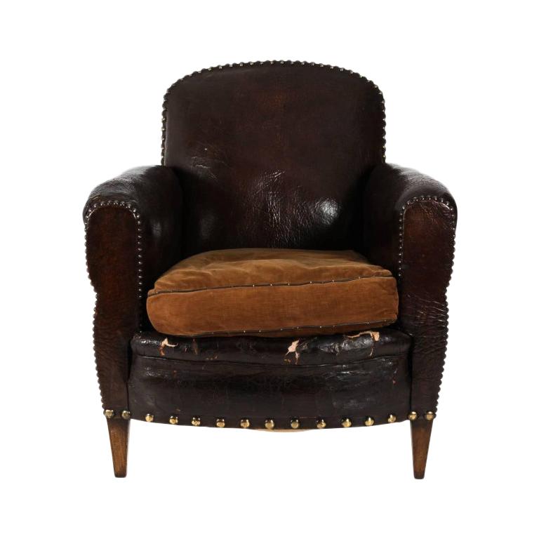 Antique English Club Chair in Whiskey Leather at 1stDibs