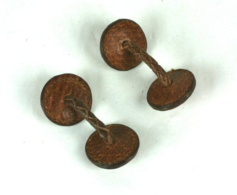 English Leather Cufflinks in Case For Sale at 1stDibs