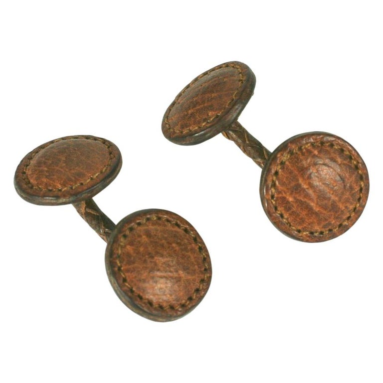English Leather Cufflinks in Case For Sale at 1stDibs