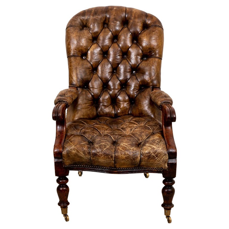 English Leather Library Chair For Sale at 1stDibs