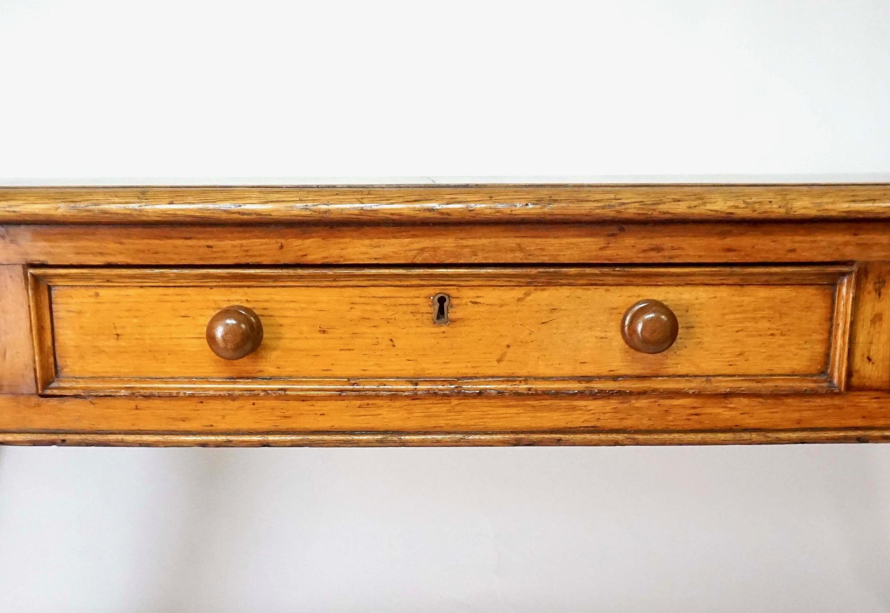 English Oak Dual Side Leather Top Library Table of Large Scale, circa ...