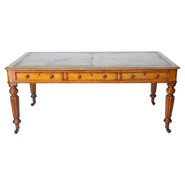 English Double Sided Leather Top Oak Library Table of Large Scale ...