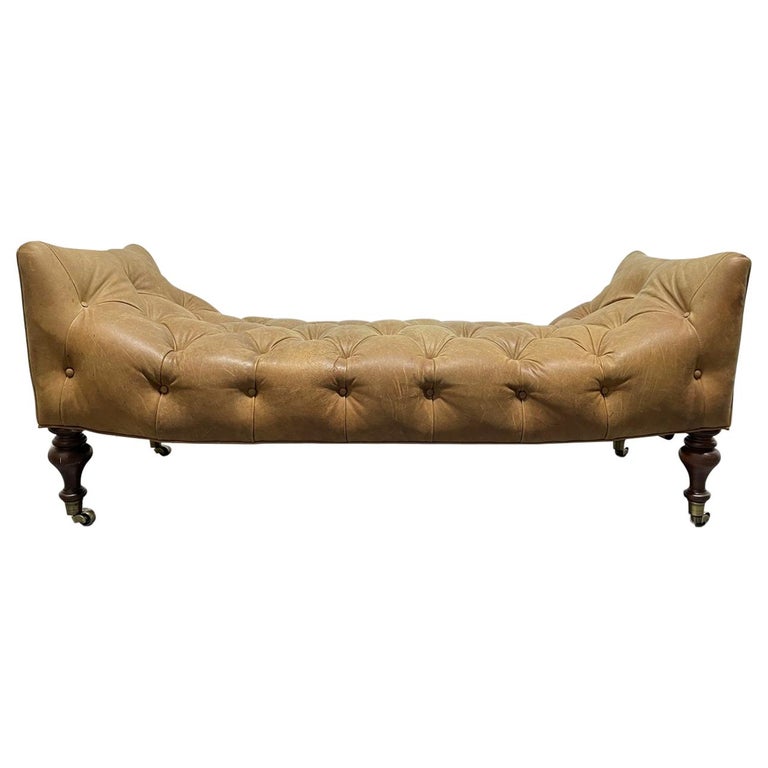 English Leather Tufted Bench at 1stDibs