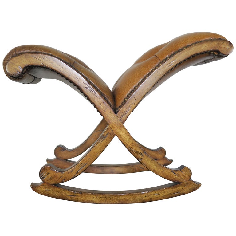 English Leather Tufted Foot Stool Rocker, circa 1940 at 1stDibs