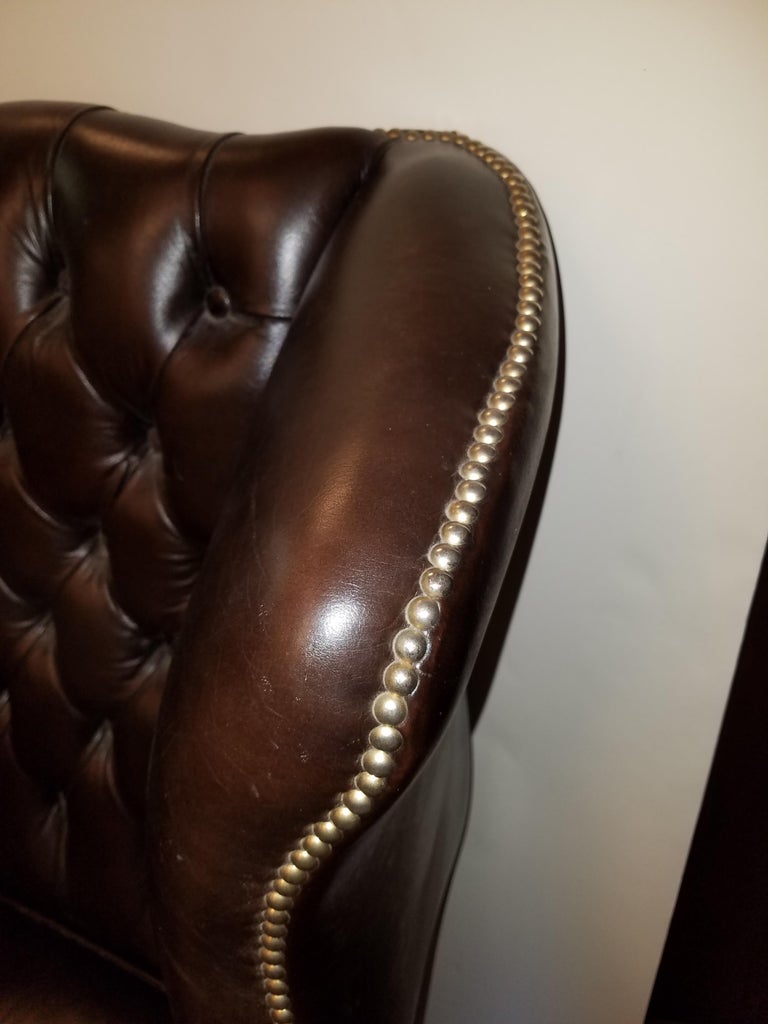 English Leather Wingback Chair with Nailhead Trim For Sale at 1stDibs