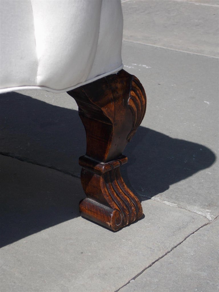 English Walnut Upholstered Wing Back Chair with Shell Knee and Spanish ...