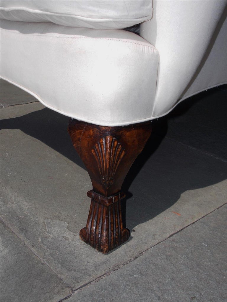 English Walnut Upholstered Wing Back Chair with Shell Knee and Spanish ...