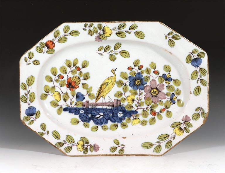 English Liverpool Delftware Fazackerly Large Dish with Bird For Sale at ...