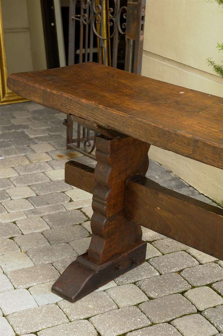 English Long and Narrow Trestle Table with Tick Single-Plank Top, circa ...