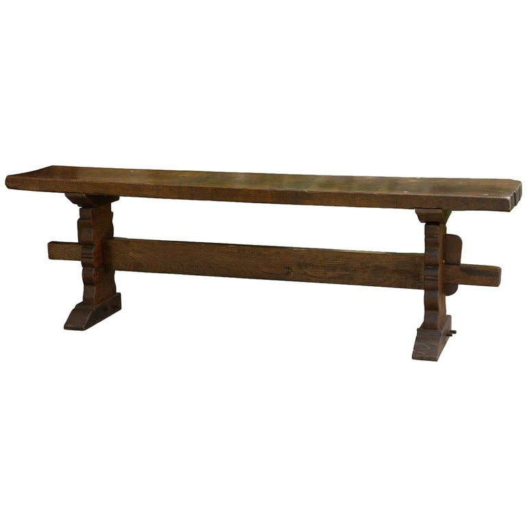 English Long and Narrow Trestle Table with Tick Single-Plank Top, circa ...