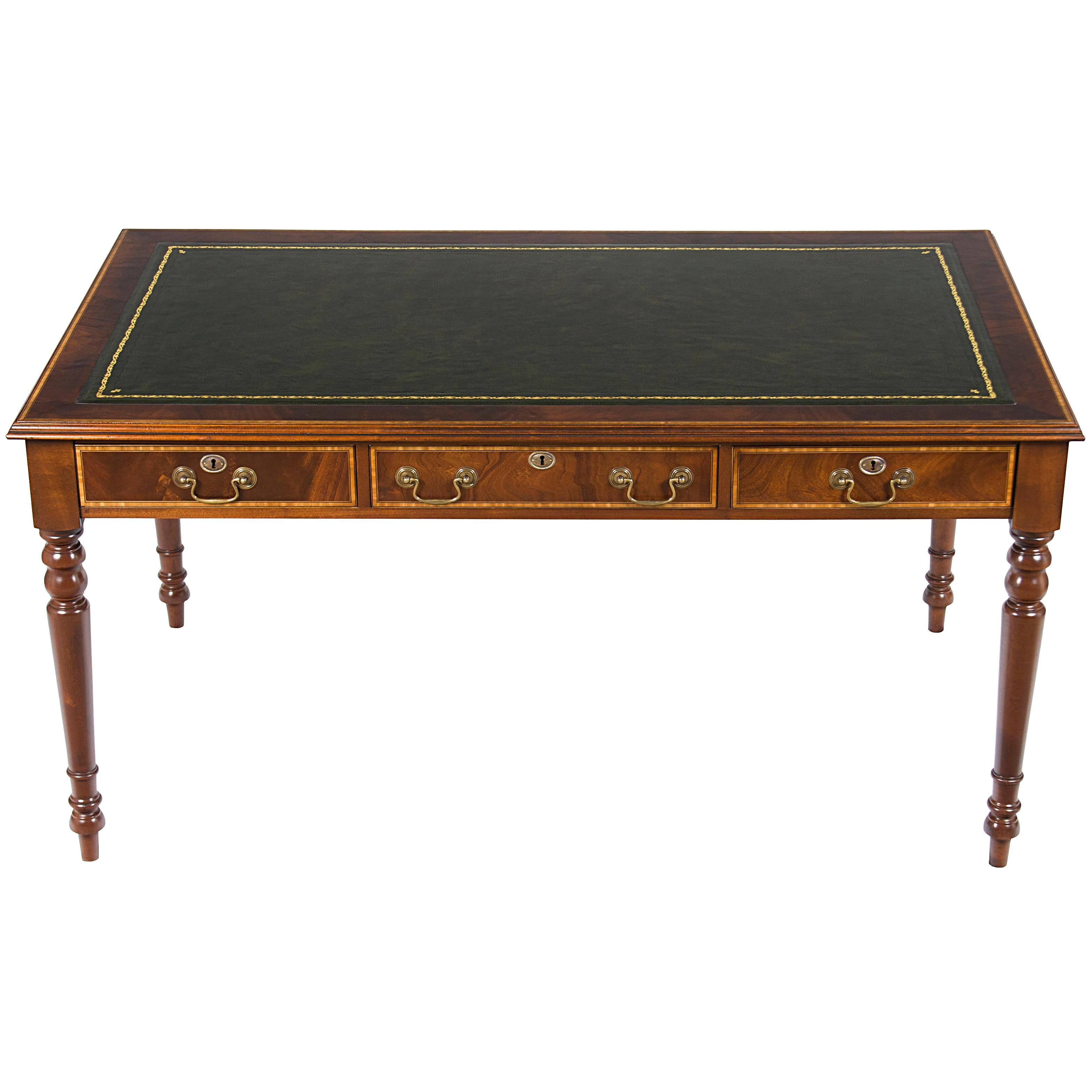 English Made Mahogany Three-Drawer Writing Desk on Legs Library Table ...