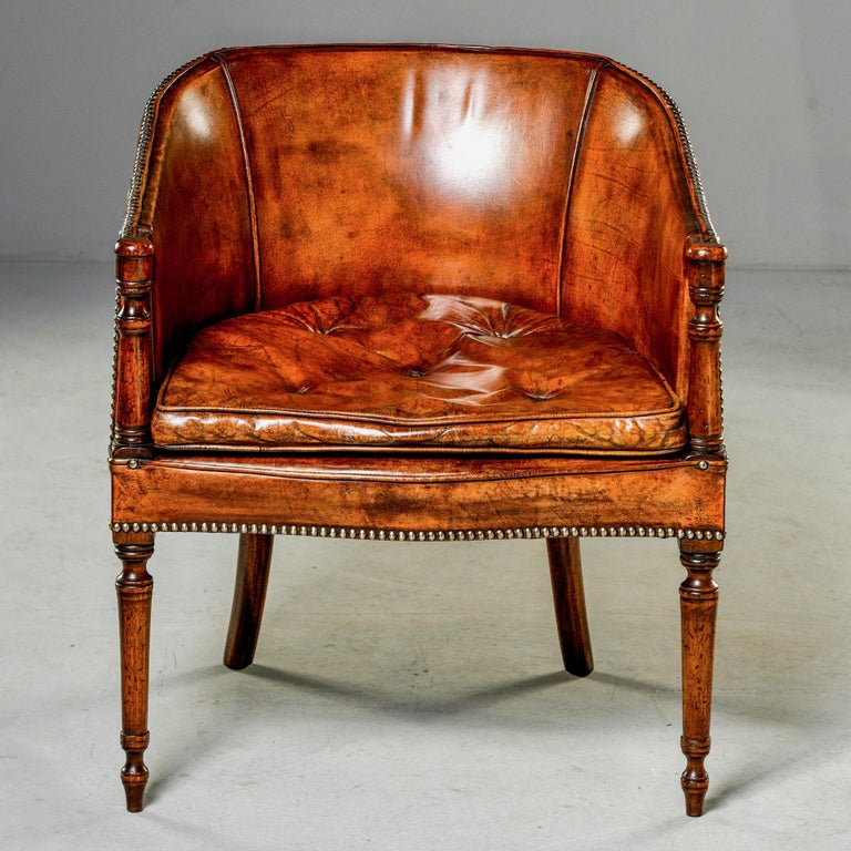 English Mahogany Barrel Back Chair in Original Leather at 1stDibs