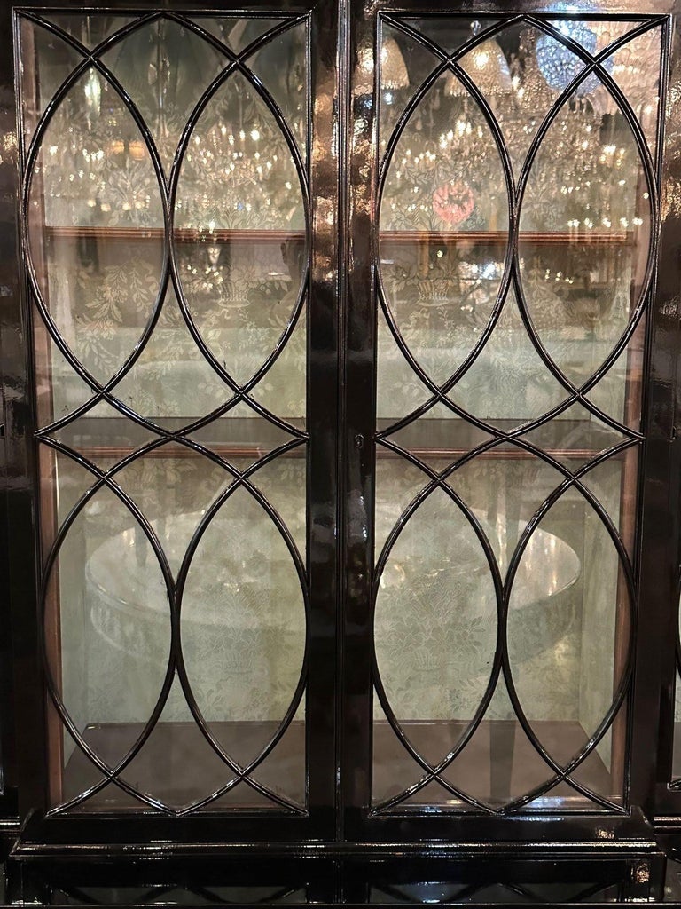 English Mahogany Black Lacquered Breakfront Display Cabinet For Sale at ...