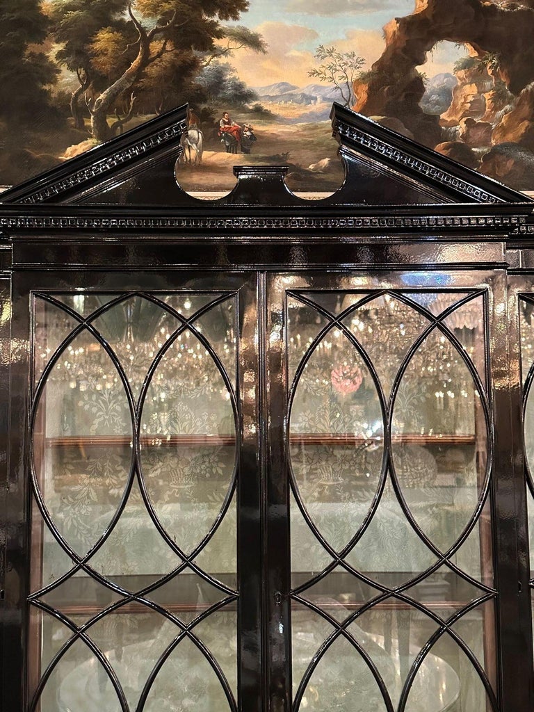 English Mahogany Black Lacquered Breakfront Display Cabinet For Sale at ...