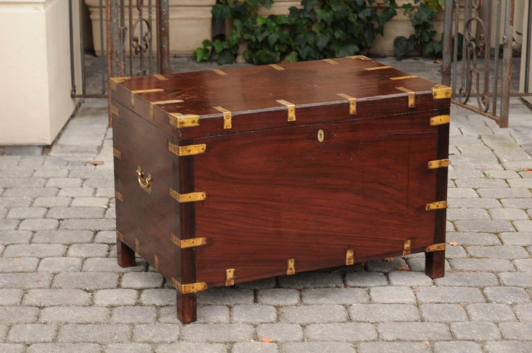 English Mahogany Brass-Bound Campaign Trunk with Lateral Handles, circa ...