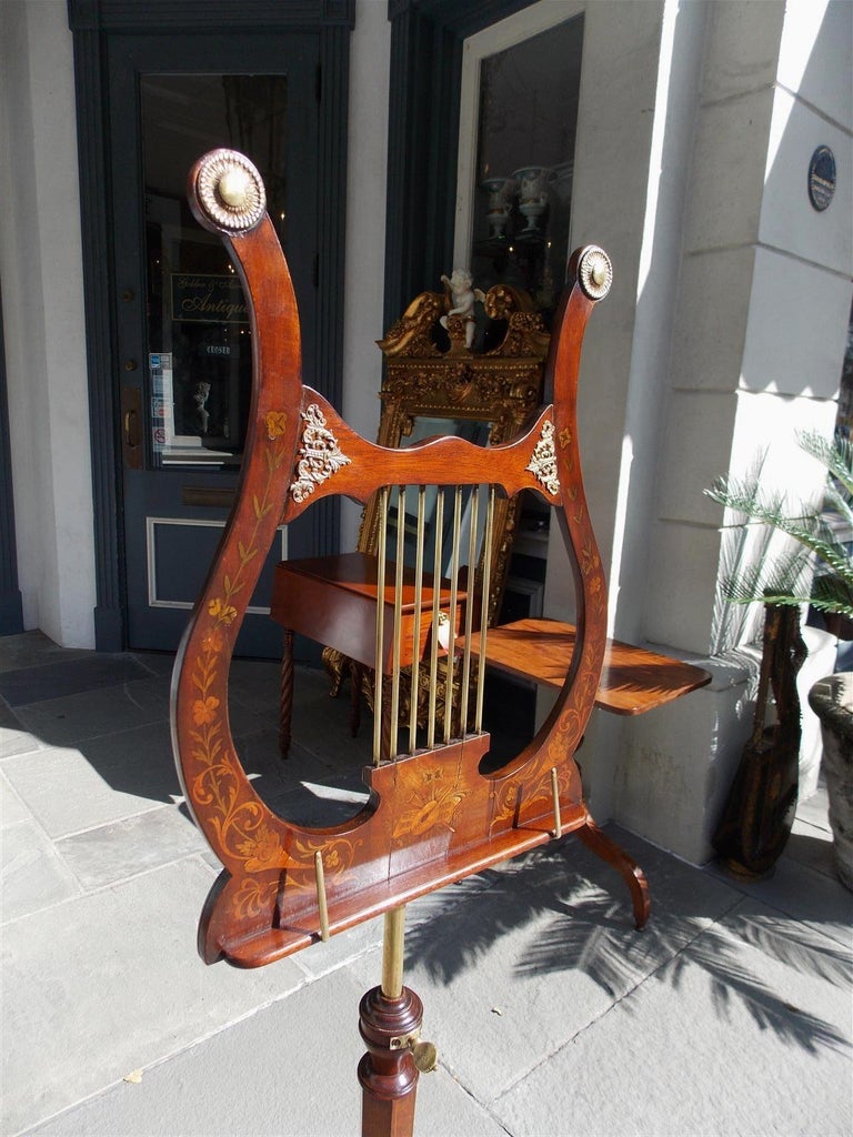 English Mahogany Bronze Mounted and Inlaid Lyre Music Stand on Paw Feet ...