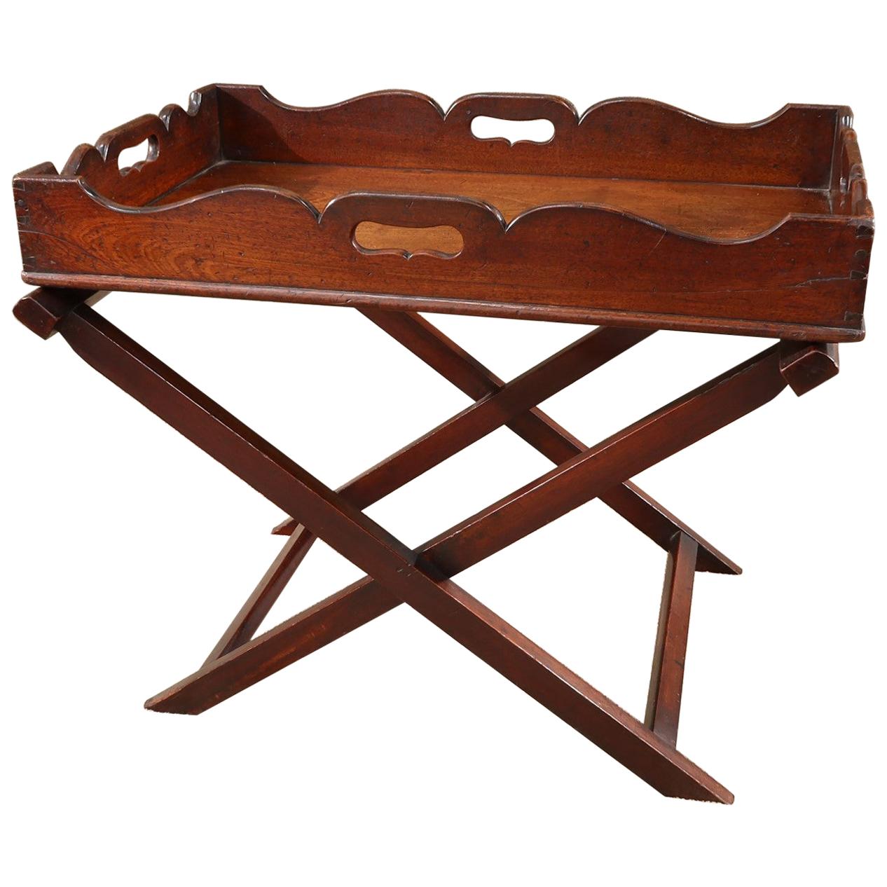 English Paneled Mahogany Oval Form Butler s Tray Coffee Table On Stand 