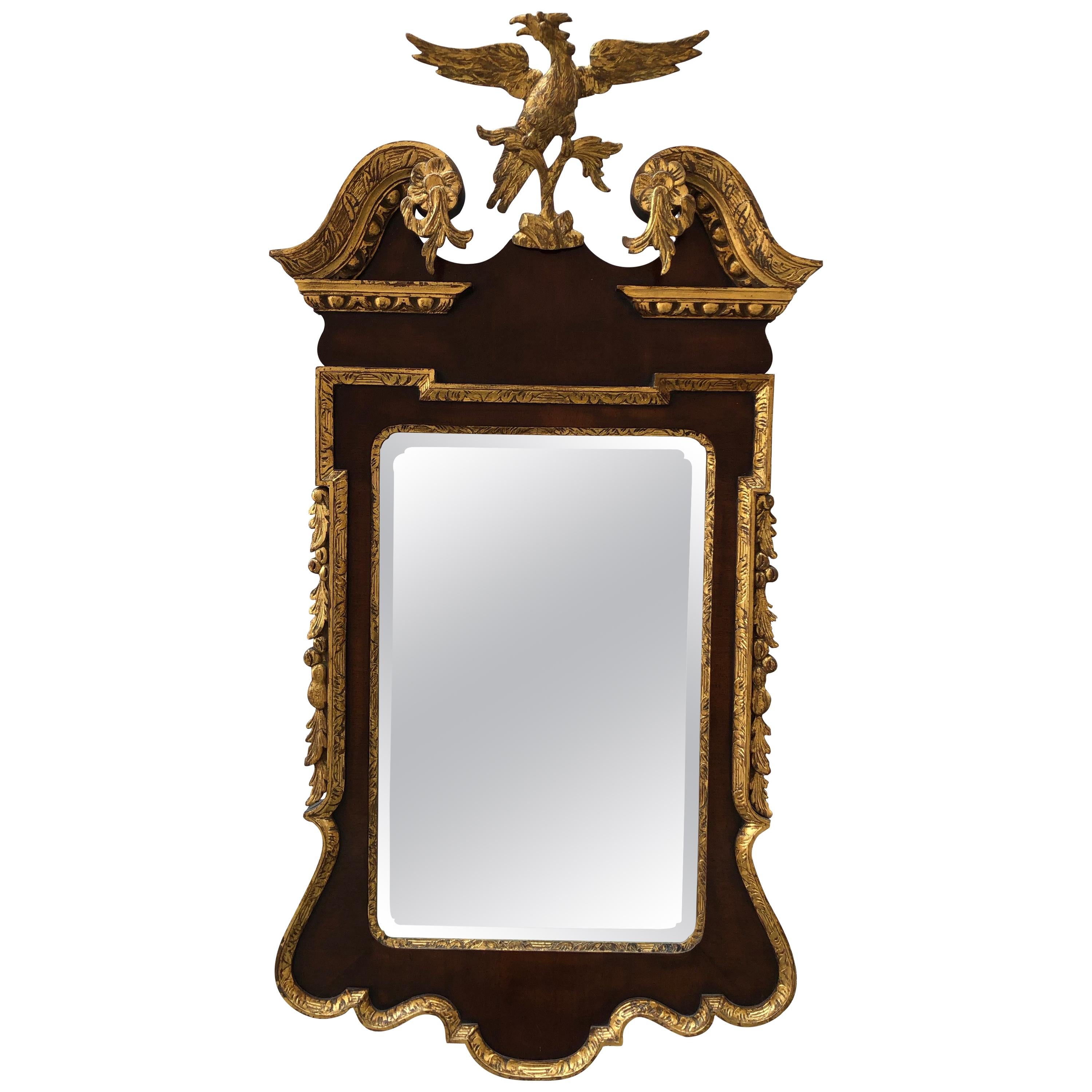 English Mahogany Chippendale Style Mirror with Carved Gold Gilt Eagle ...