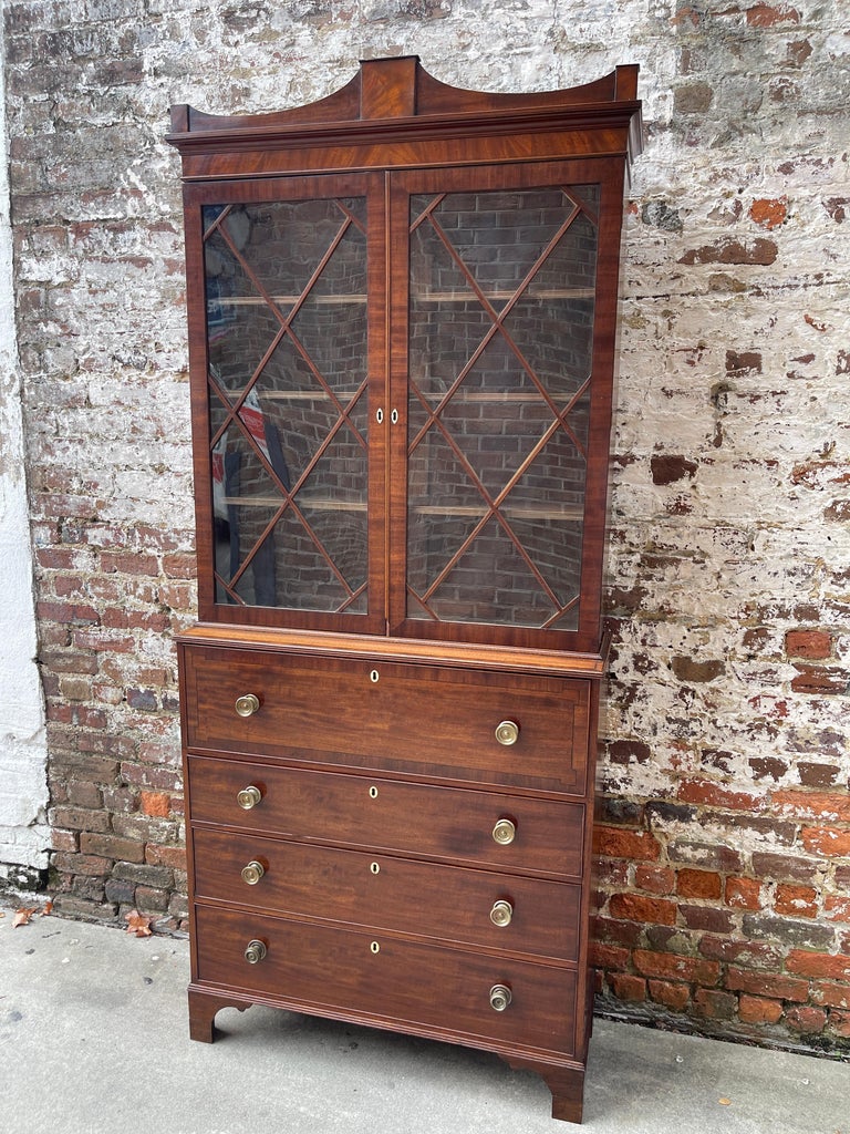 English Mahogany Fall Front Desk with Fitted Interior Unique Shallow ...