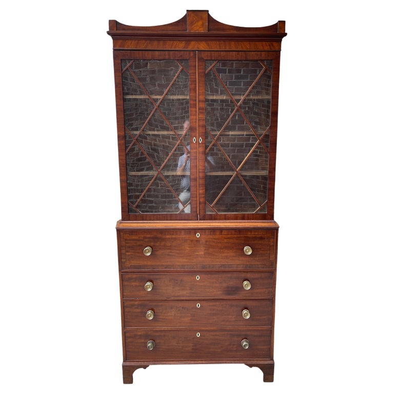 English Mahogany Fall Front Desk with Fitted Interior Unique Shallow ...