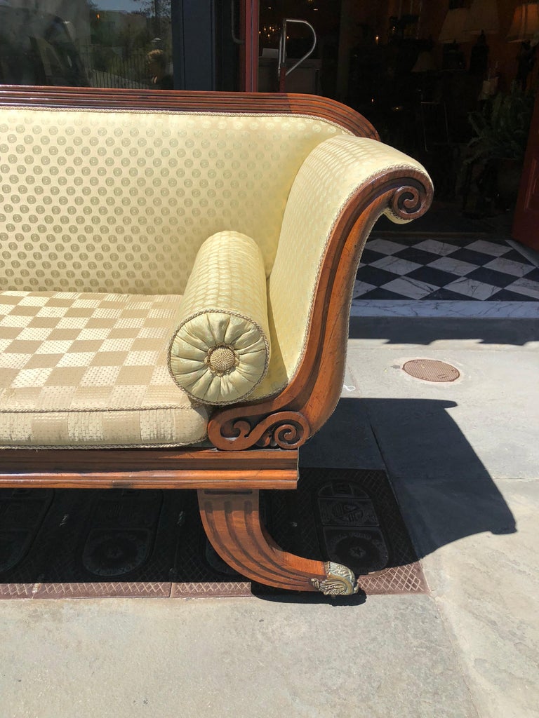 English Mahogany Regency Style Sofa Flat Back Sofa on Elaborate Brass ...