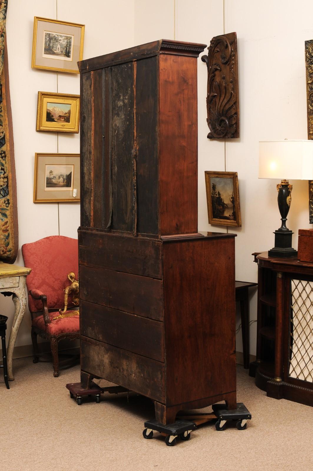 English Mahogany Secretary Bookcase with Dentil Molding, Crossbanding ...
