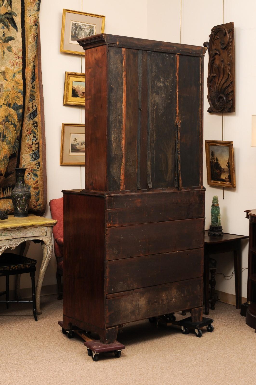 English Mahogany Secretary Bookcase with Dentil Molding, Crossbanding ...