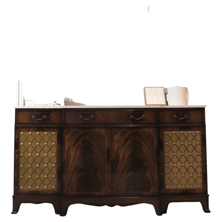 English Mahogany Sideboard with Marble For Sale at 1stDibs
