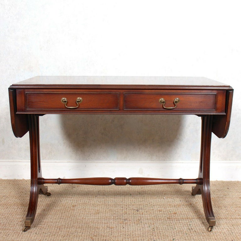 English Mahogany Sofa Writing Table Desk Bevan Funnell Drop-Leaf ...