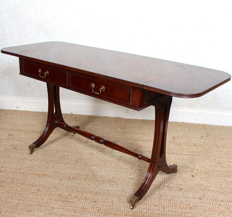 English Mahogany Sofa Writing Table Desk Bevan Funnell Drop-Leaf ...