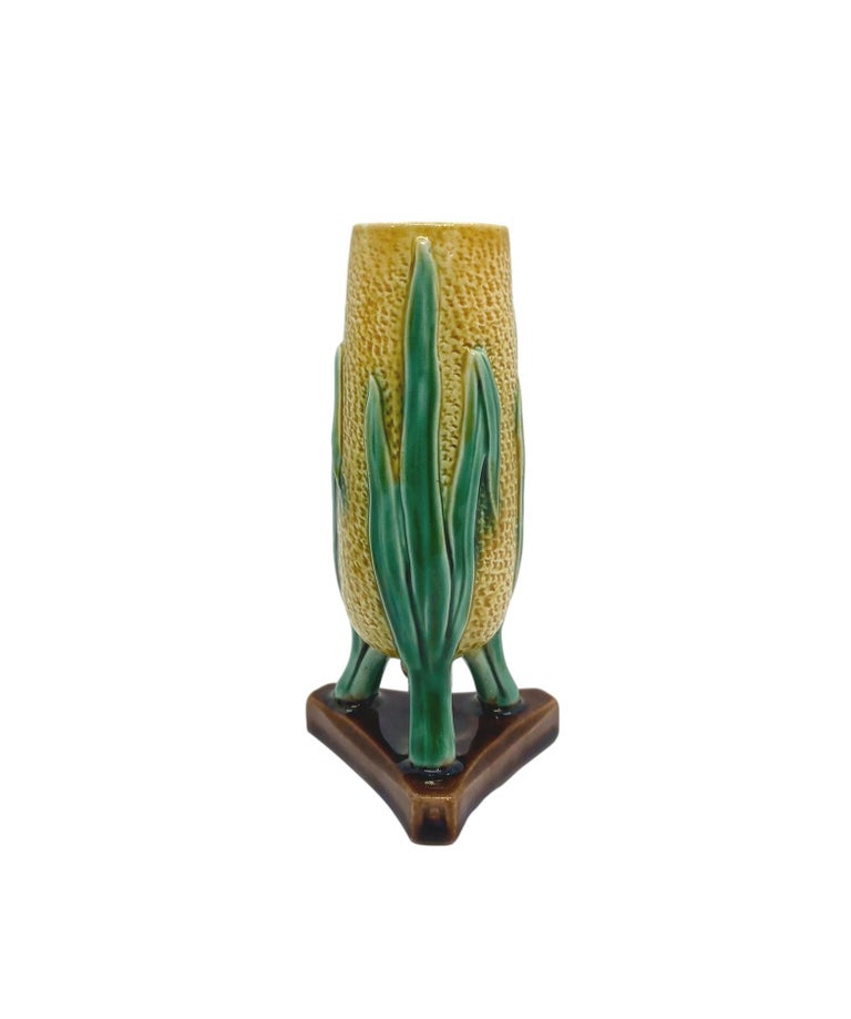 English Majolica Corn Vase Posy Holder in Yellow, Green, Pink, ca. 1875 ...