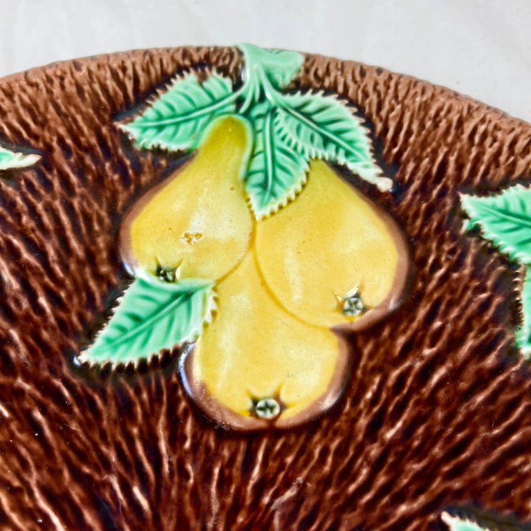 Adams and Bromley Majolica Branching Yellow Pears on Brown Bark Round ...