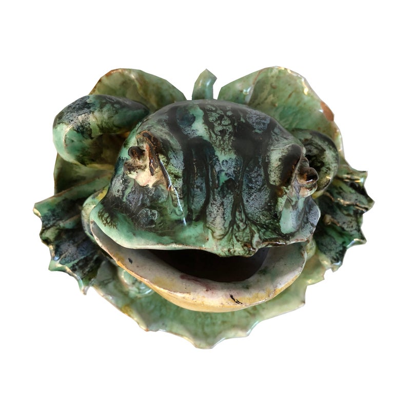 English Majolica Ceramic Frog Seated on a Leaf, circa 1900 For Sale at ...