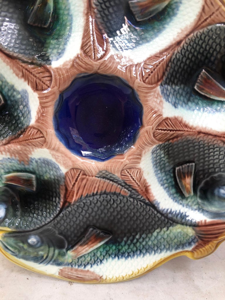 English Majolica Fish Heads Oyster Plate, circa 1890 For Sale at 1stDibs