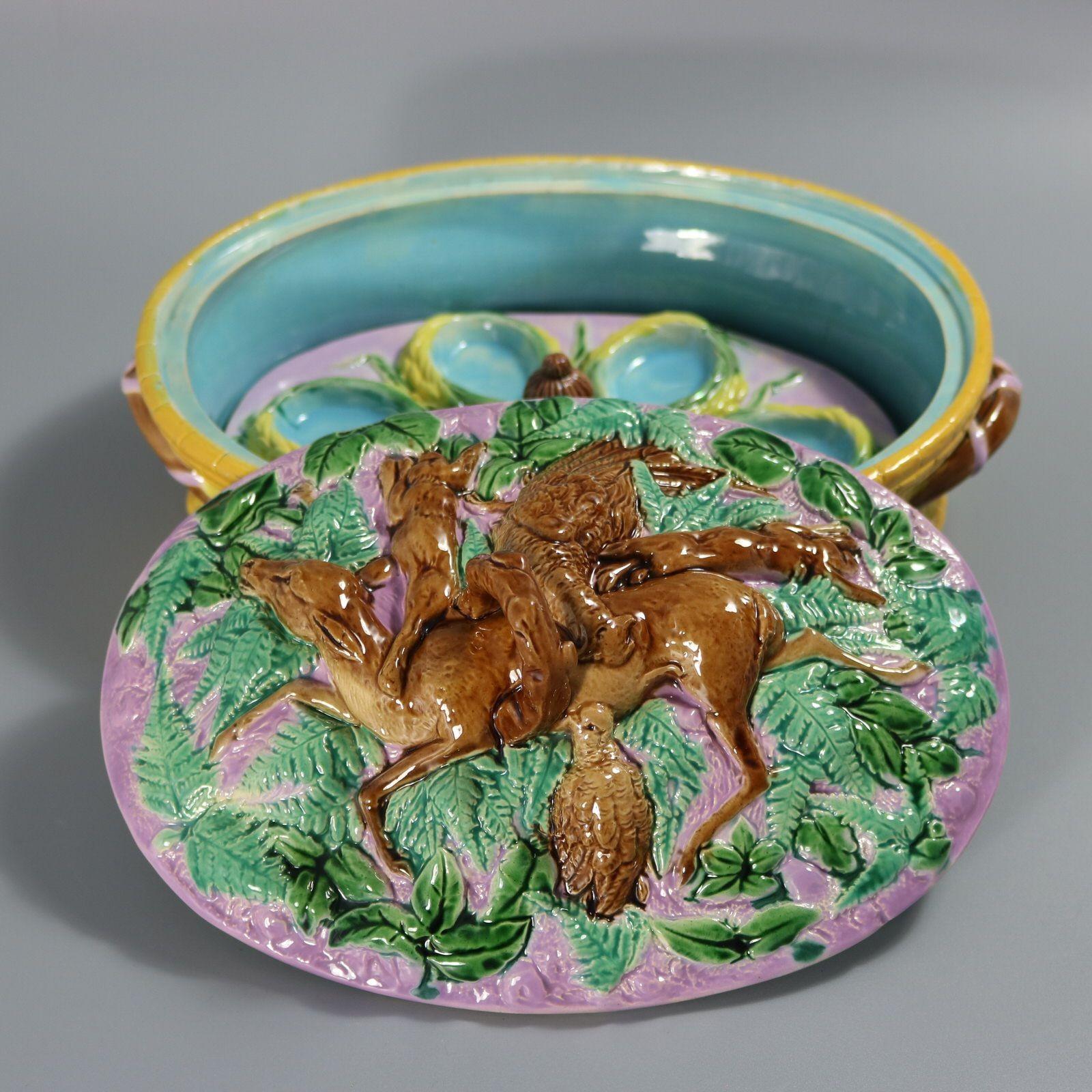 English Majolica Game Dish, Cover and Egg Stand For Sale at 1stDibs