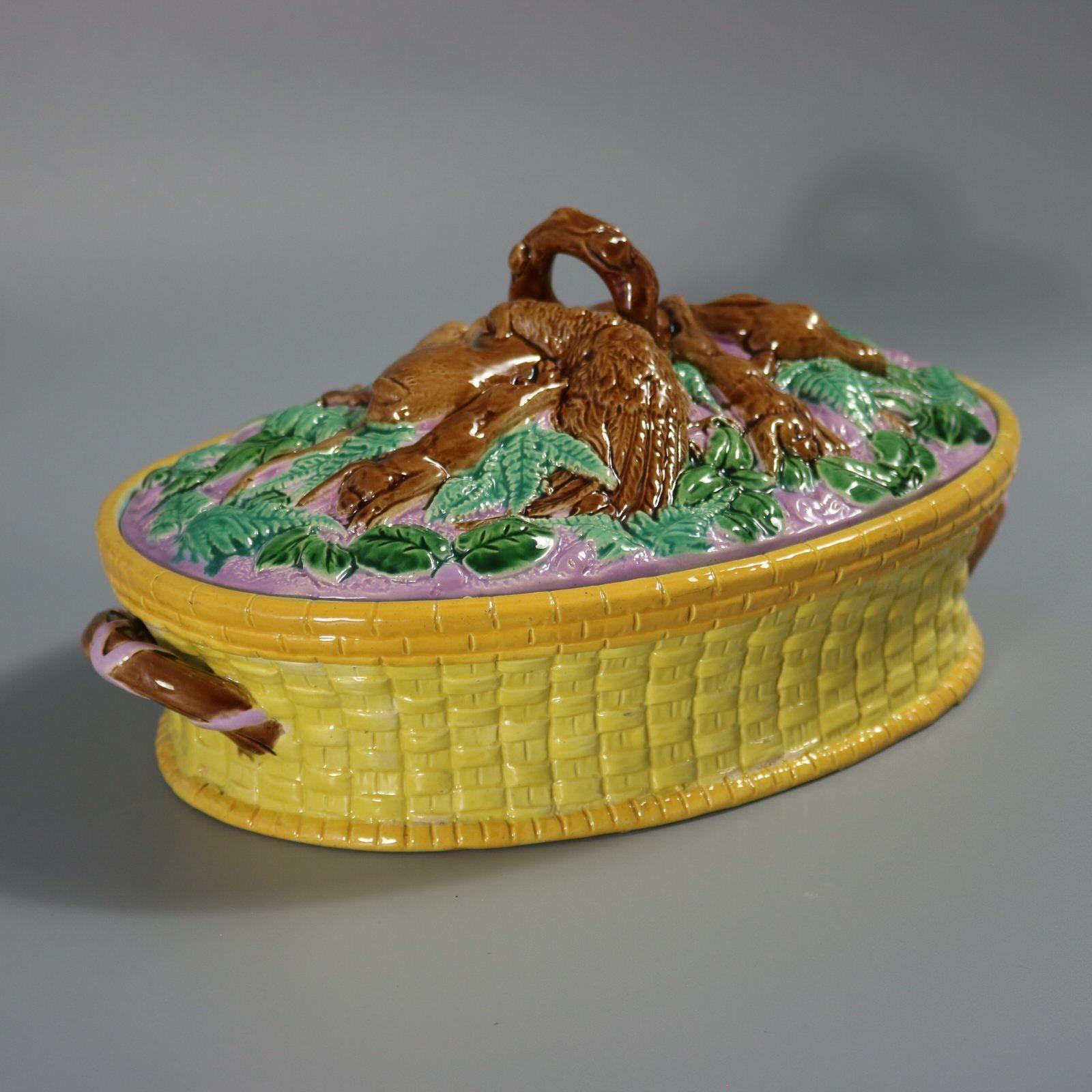 English Majolica Game Dish, Cover and Egg Stand For Sale at 1stDibs