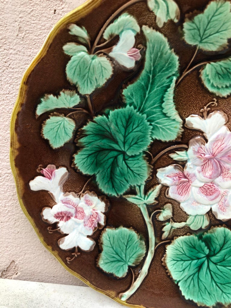 English Majolica Geranium Plate, circa 1880 at 1stDibs