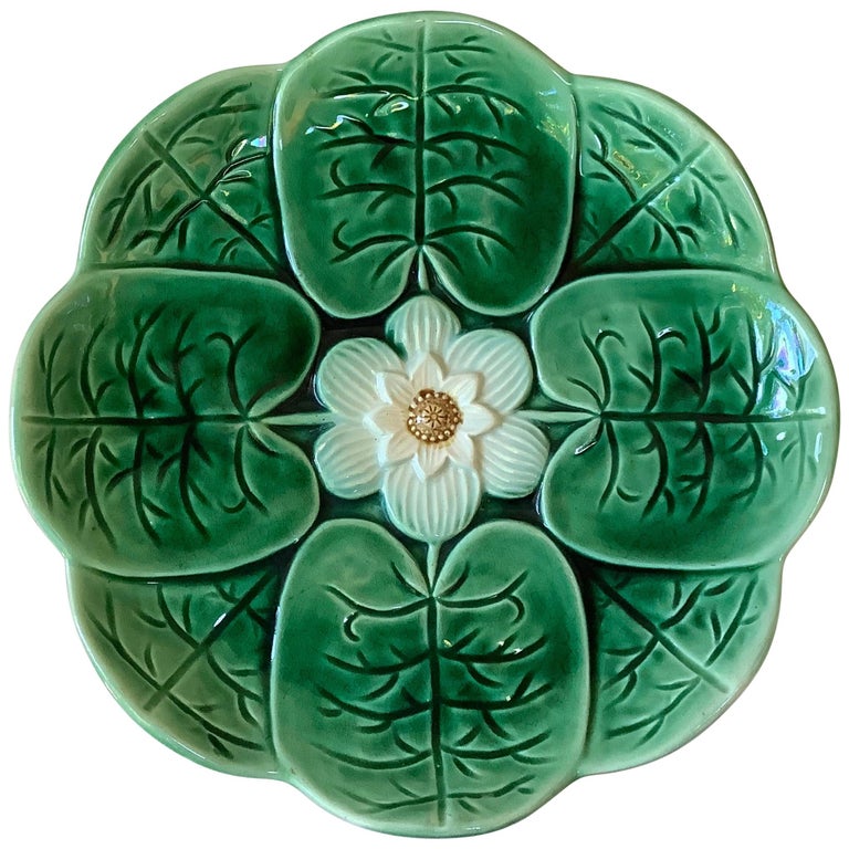 English Majolica Water Lily Plate, circa 1880 at 1stDibs