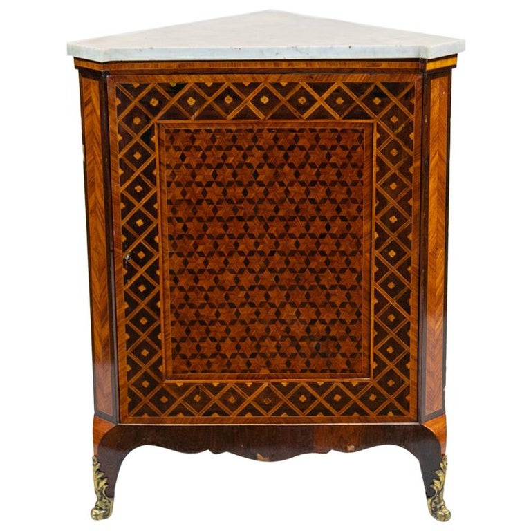 English Marble-Top Inlaid Corner Cupboard For Sale at 1stDibs