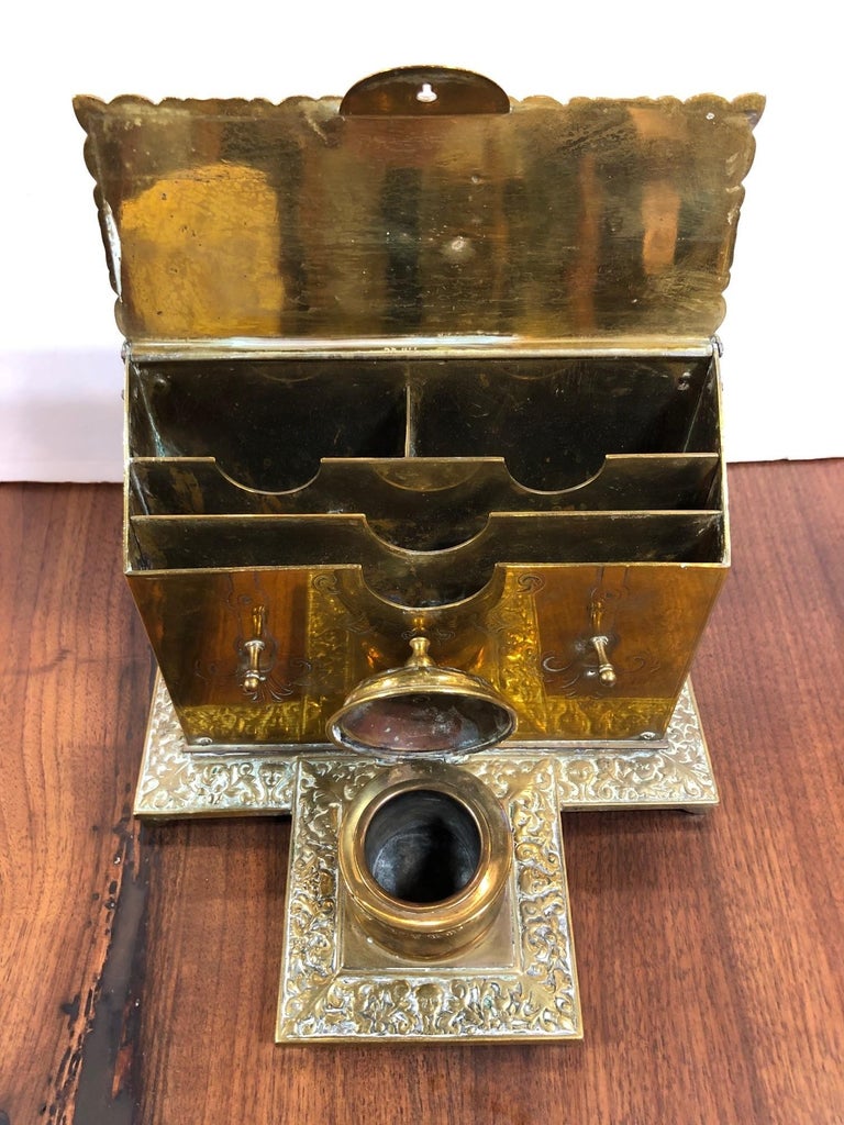 English Mid-19th Century Brass Stationary Box with Inkwell For Sale at ...