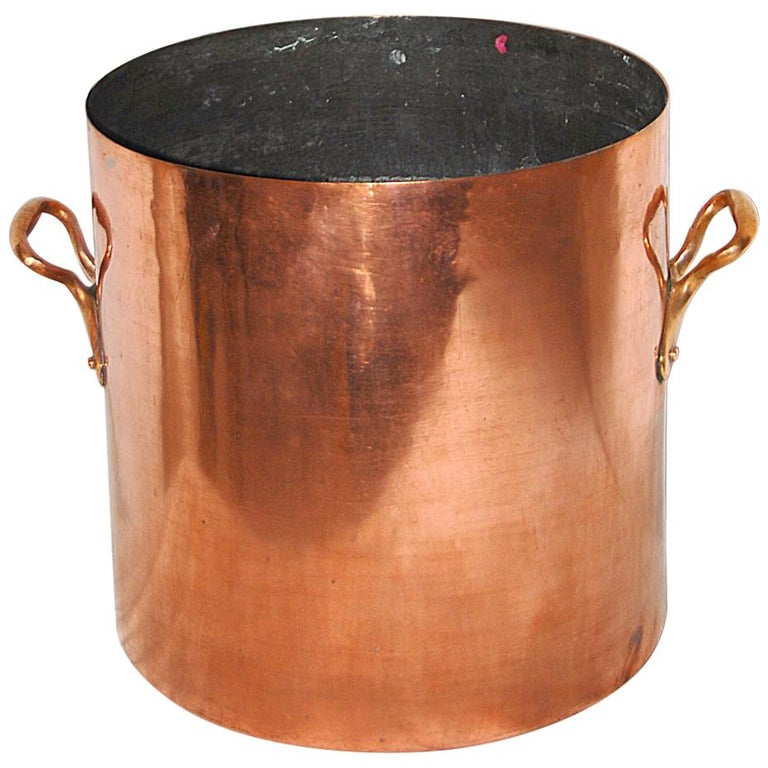 English Mid-19th Century Large Copper Cauldron with Cast Side Handles ...