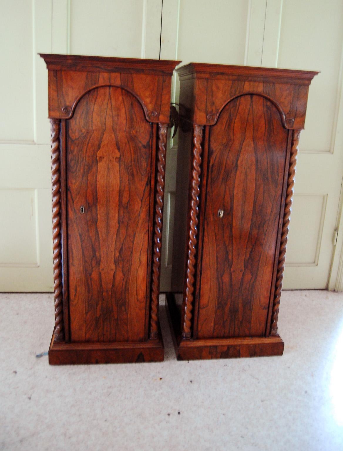English Mid-19th Century Pair of Pedestal Cabinets with Barley Twist ...