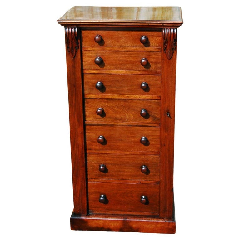 English Mid 19th Century Walnut Wellington Chest of Seven Graduated ...