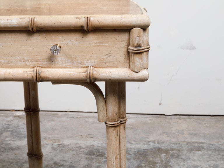 English Mid-Century Faux Bamboo Desk with Vellum Top and Semicircular ...