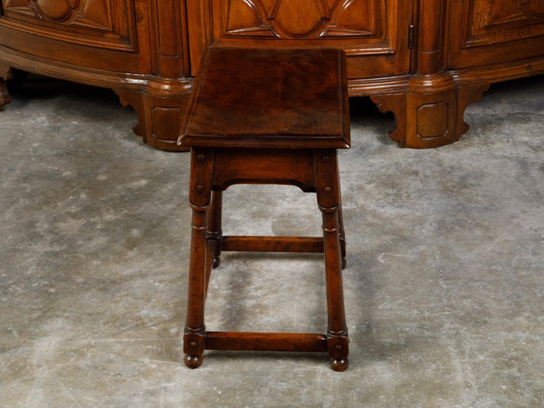 English Midcentury Oak Joint Stool with Carved Apron, Turned Legs and ...