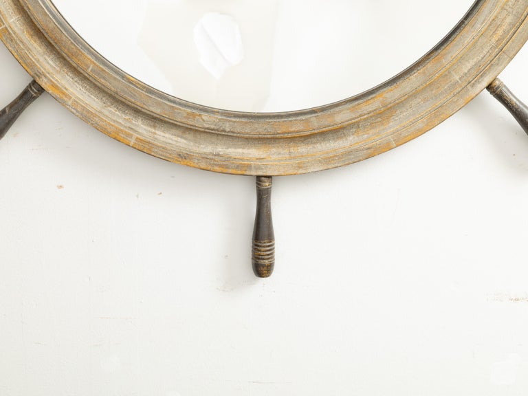 English Midcentury Period Ship Wheel Shaped Mirror with Distressed ...