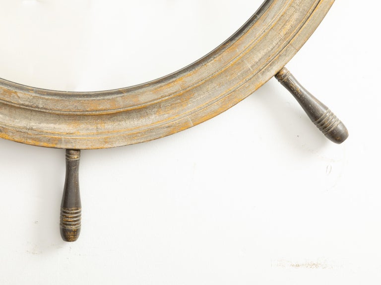 English Midcentury Period Ship Wheel Shaped Mirror with Distressed ...