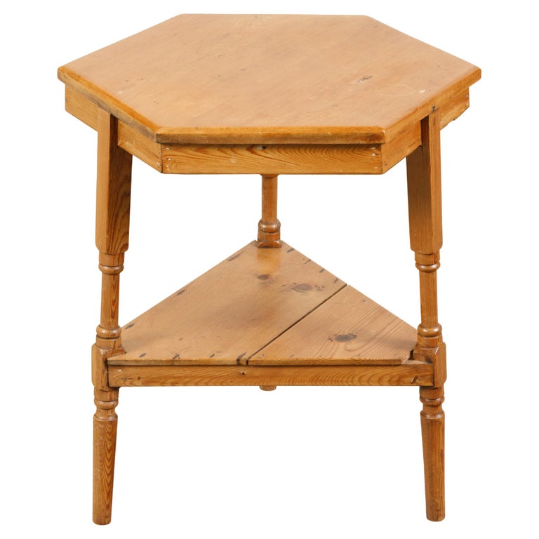 English Midcentury Pine Cricket Table with Hexagonal Top and Triangular ...