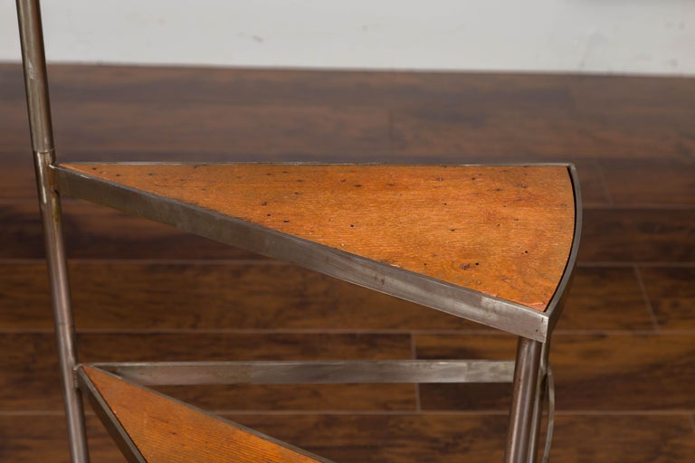 English Midcentury Steel and Oak Library Steps with Spiral Design and ...